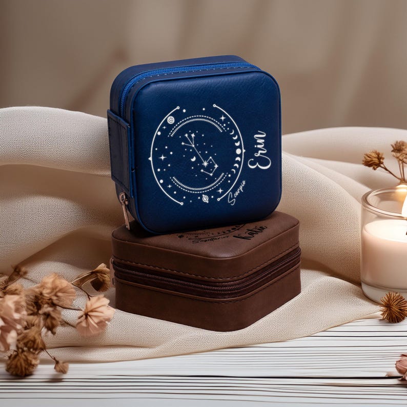 Personalized Zodiac Star Map Jewelry Box, Travel Jewelry Case, Mothers ...