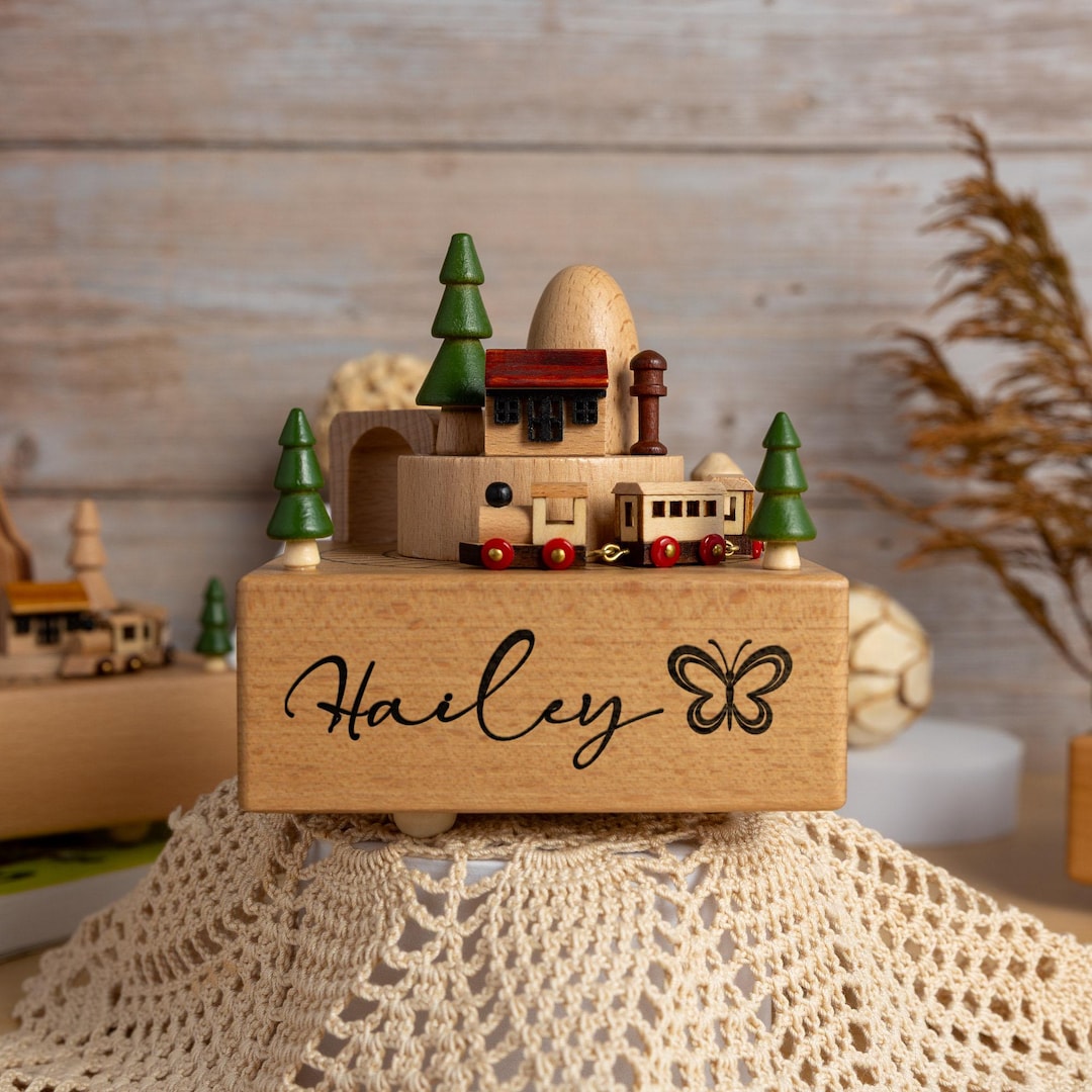 4 Style Personalized Moving Train Music Box – Custom Wooden Keepsake ...