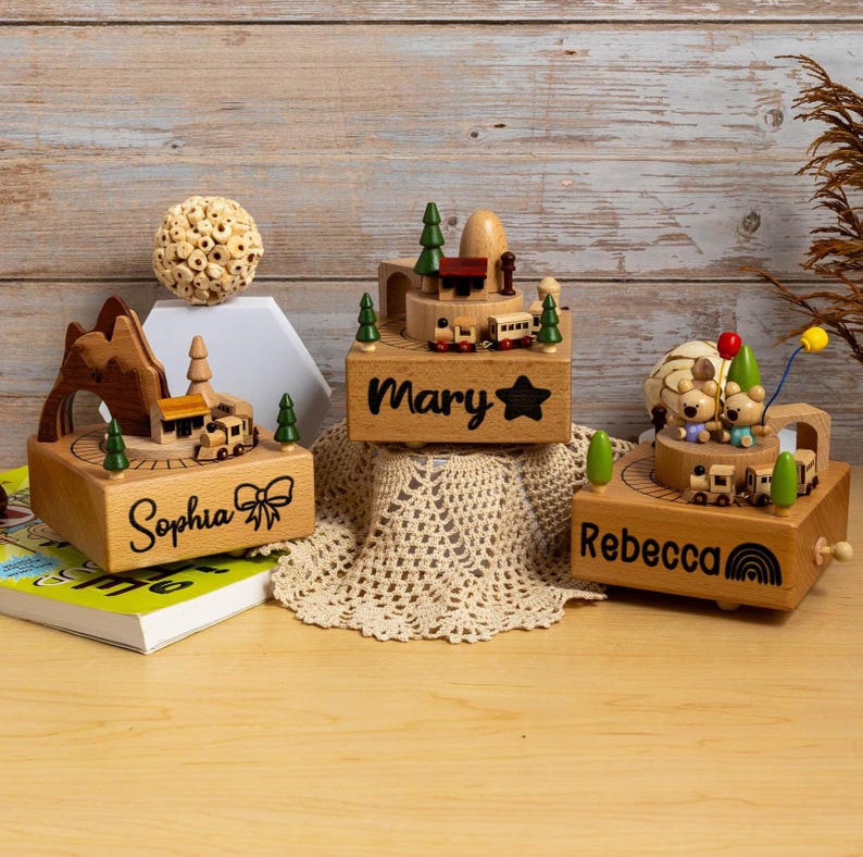 Personalized Wooden Music Box, Engraved Musical Box, Baby Keepsake Gift ...