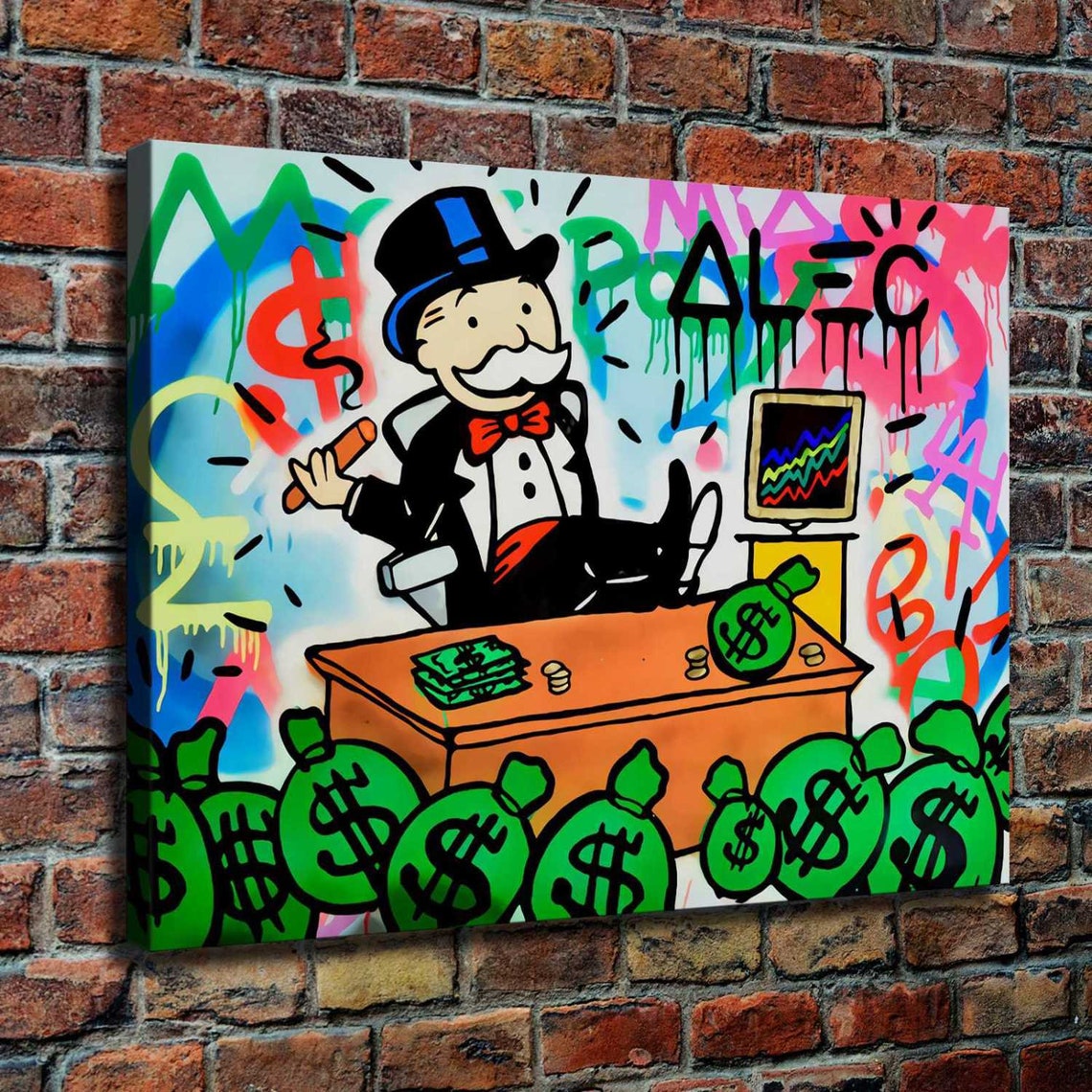 Alec Monopoly 'boss Work' Waterproof Vinyl Fabric HD Print, Wall Decor ...