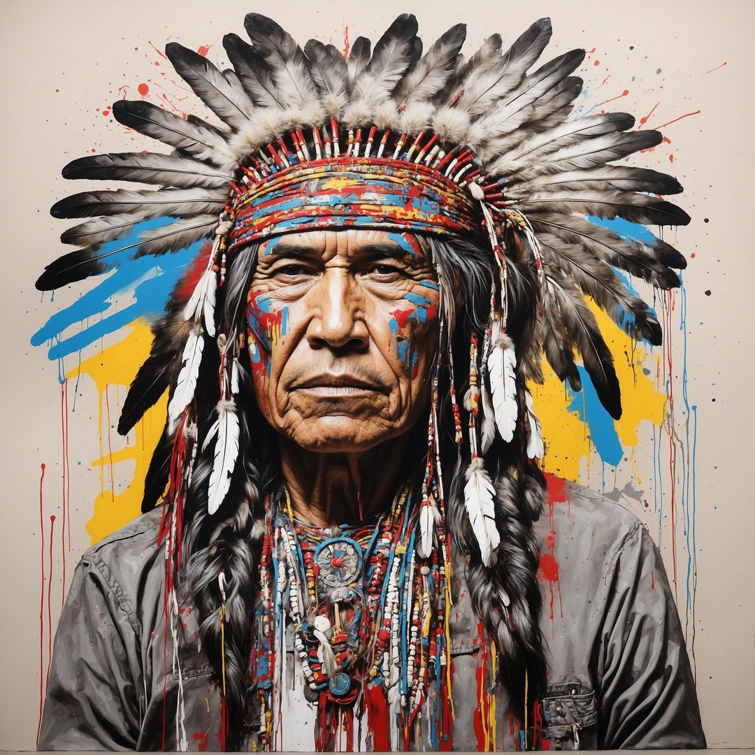 24x24 Inches Mr Brainwash Inspired Art Print. Native American Wall Art ...