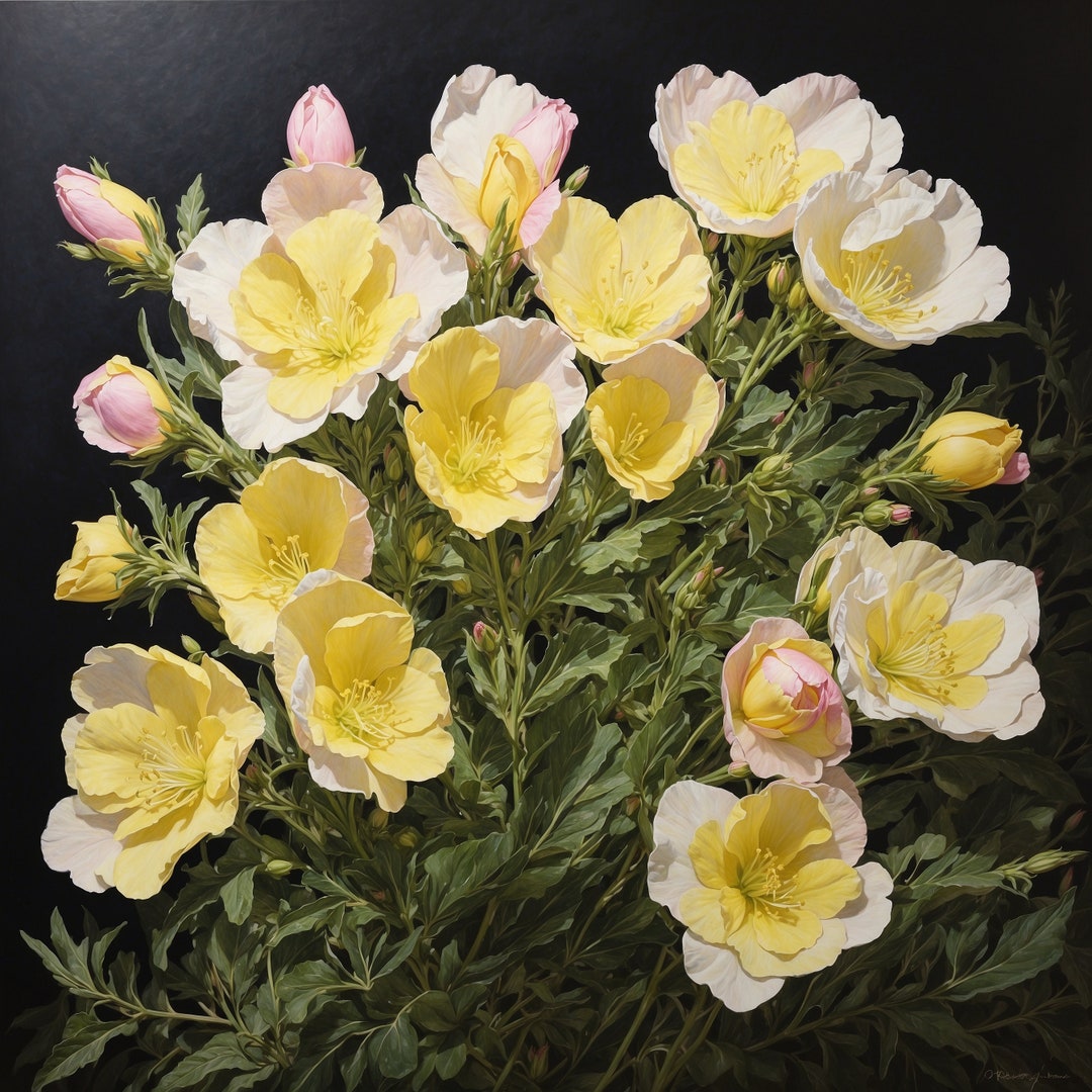 24x24 Inches Evening Primrose Painting. Fine Art Print. HD Print ...