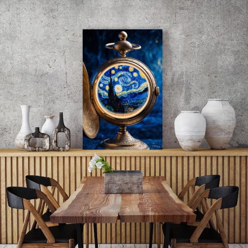 Starry Night Old Watch Waterproof Vinyl Fabric Wall Home Decor, Ready ...