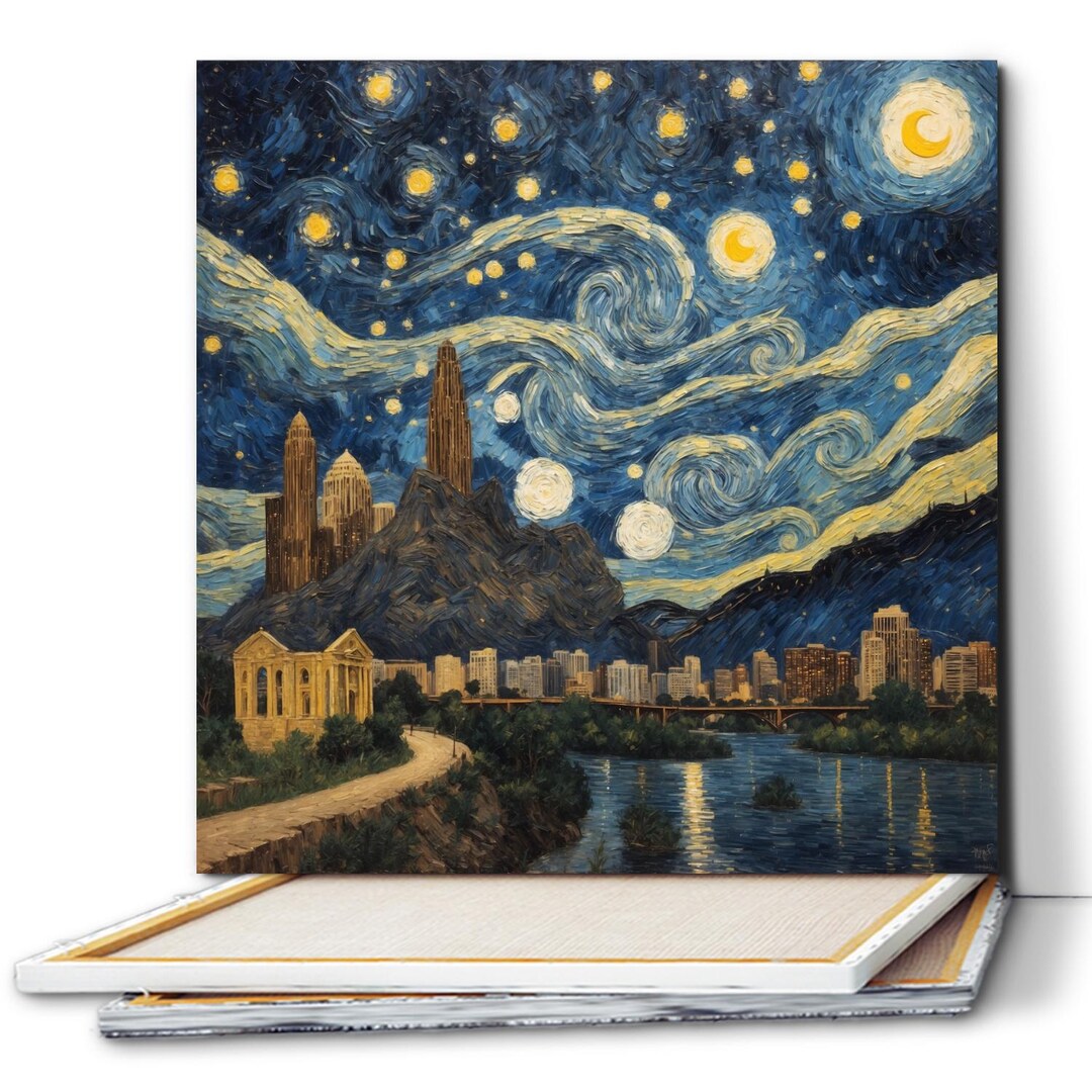 24x24 Inches Austin Skyline Poster. Van Gogh Starry Night Over Austin ...