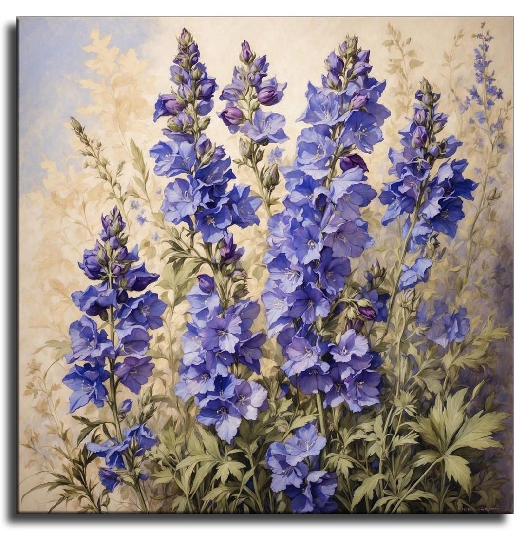 24x24 Inches Delphinium Painting. Delphinium Art Print. HD Print ...