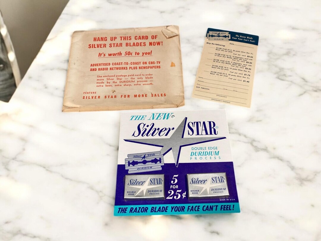 Vintage Shaving Display Silver Star Razor Blade Point of Sale Card, Man ...