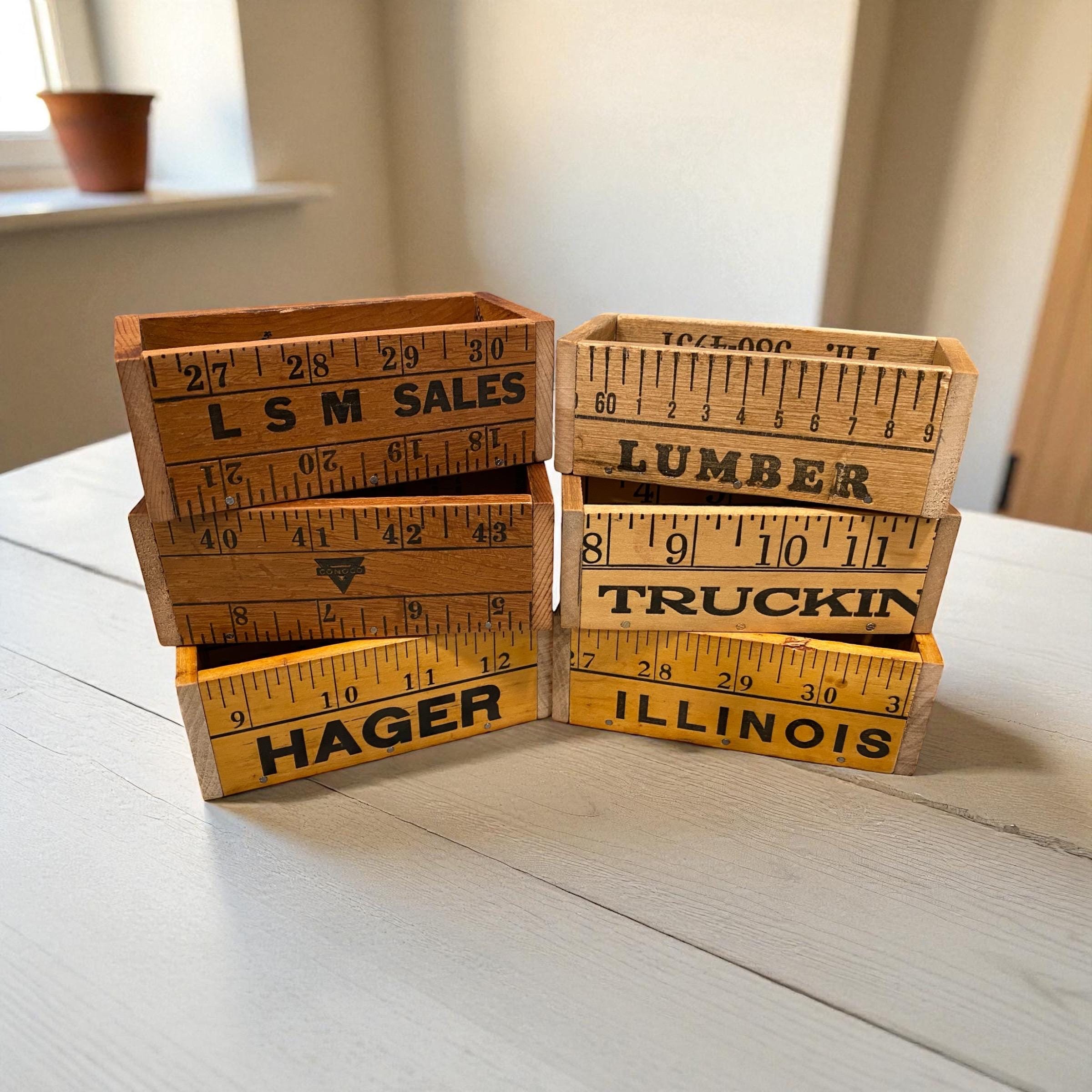 Yardstick Small Trinket Box or Business Card Holder 4 Inch Rustic Desk ...