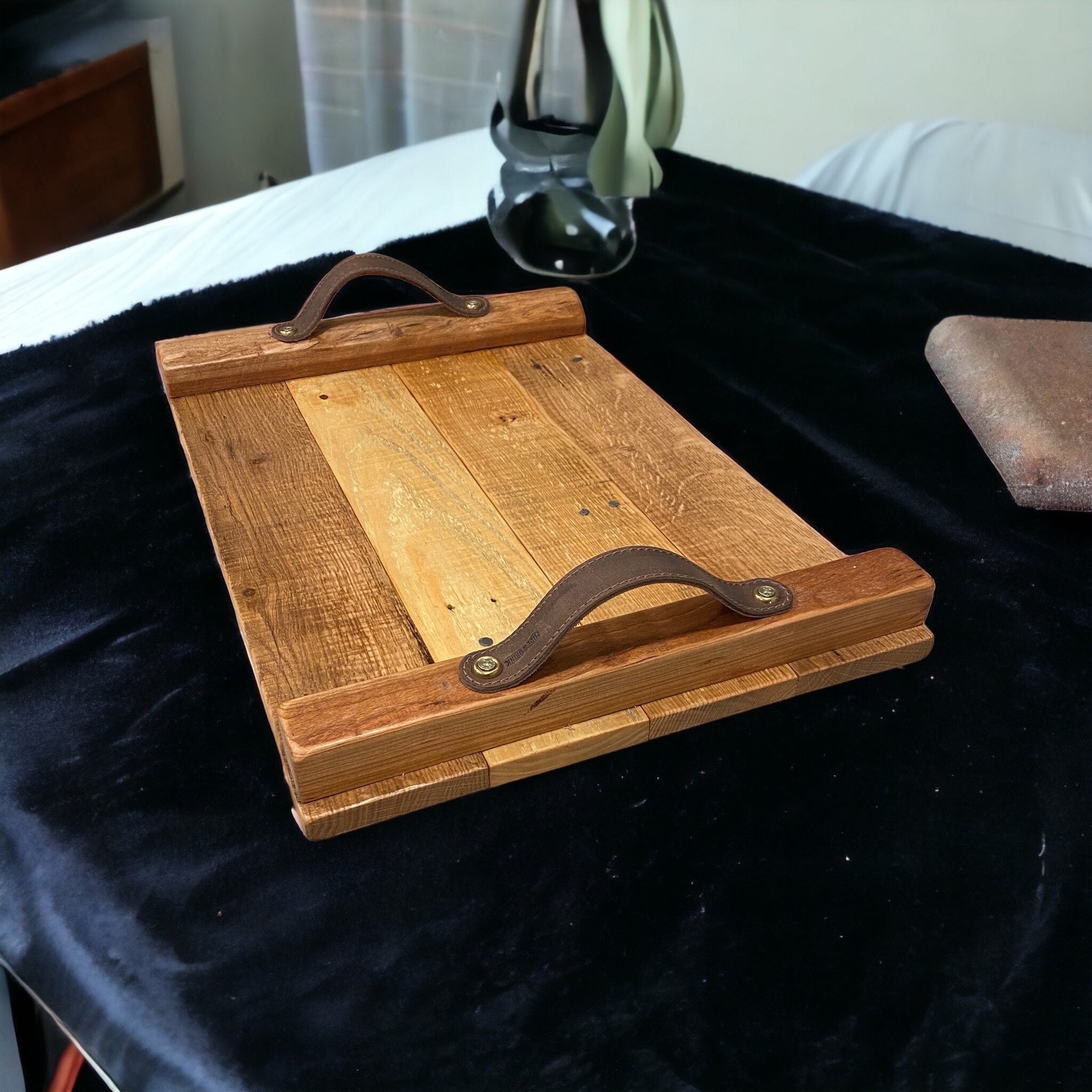 Rustic Pallet Wood Serving Tray With Leather Handles - Etsy