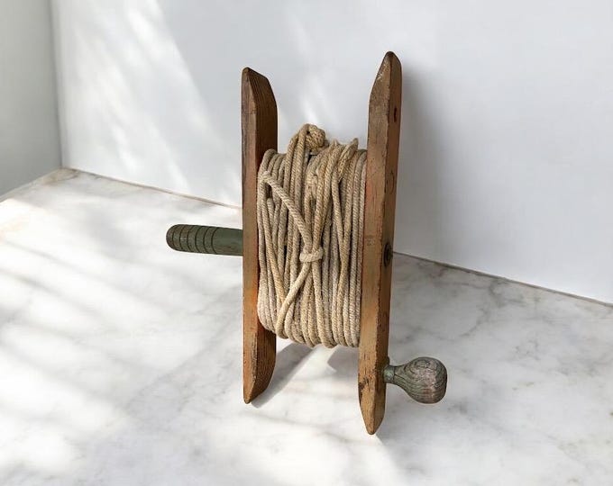 Clothesline Reel Vintage Wood Winder With Metal Handle – Rustic Outdoor ...