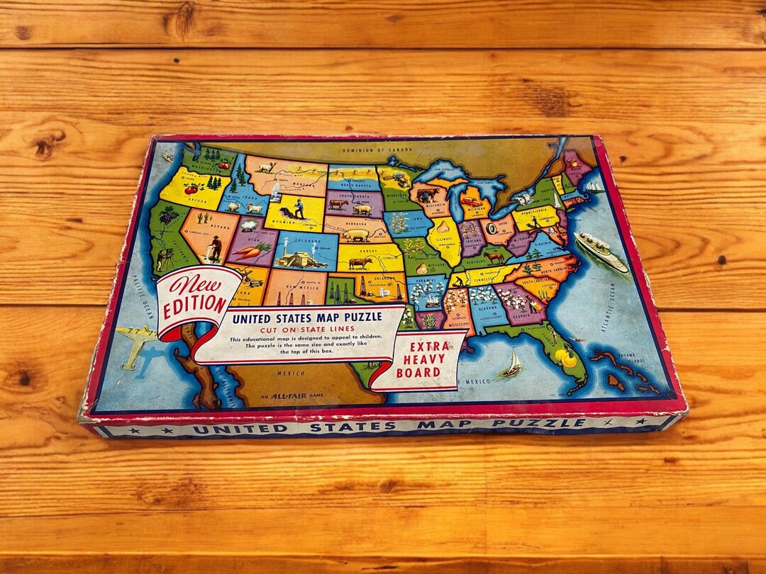 Vintage United States Map Puzzle 1940's - Etsy