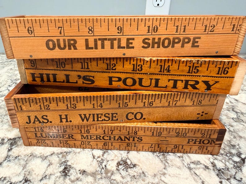 Handcrafted Yardstick Pencil Box or Trinket Storage 8 in | Vintage Desk ...