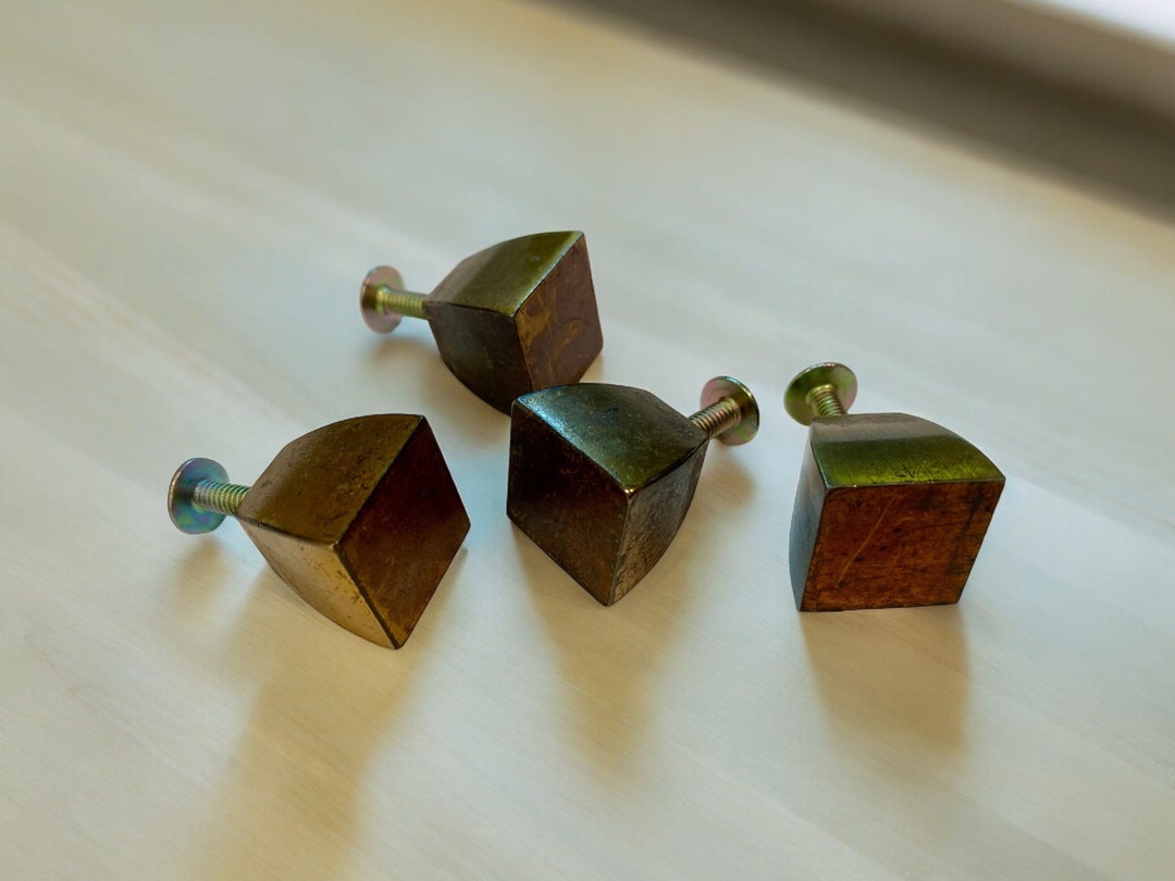 Vintage Brass Pyramid Drawer Knobs Set of 4 – Small Cabinet Pulls With Geometric Design, Rustic ...