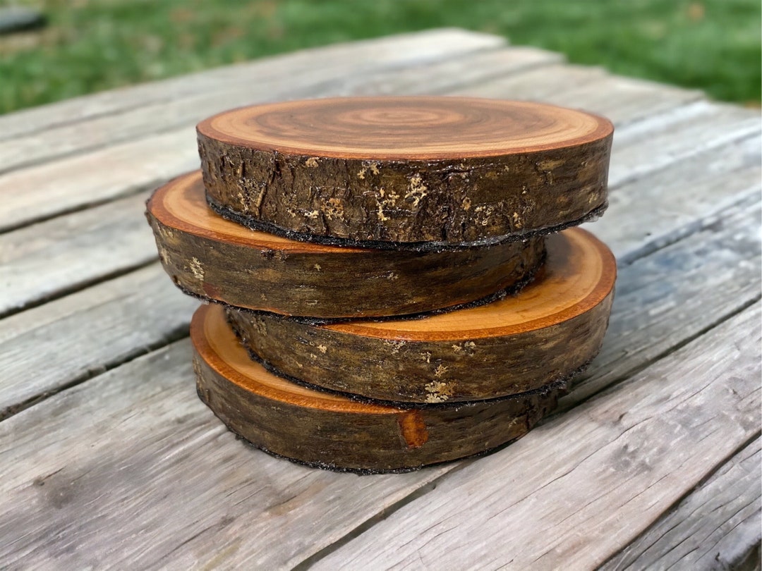 Wood Slice Coasters Set of 4 – Rustic Live Edge Natural Drink ...