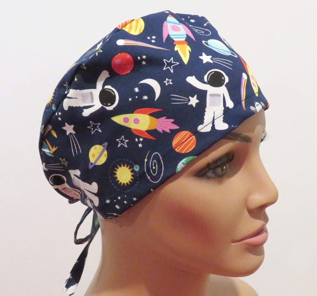 Astronaut Design Scrub Cap, Skull Caps, Unisex Hats, Beautiful Hats ...