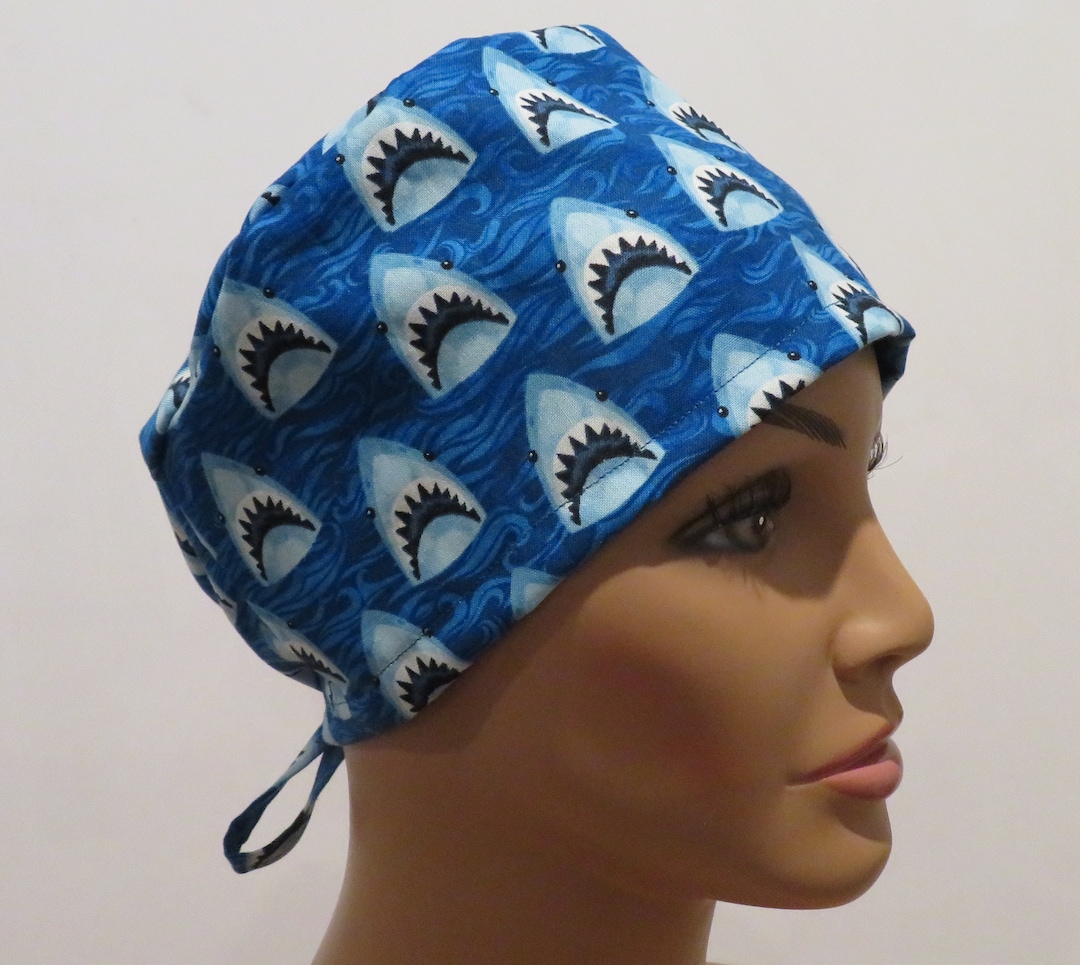 Shark Design Hat, Tieback Scrub Caps, Unisex Scrub Caps, Men's Scrub ...