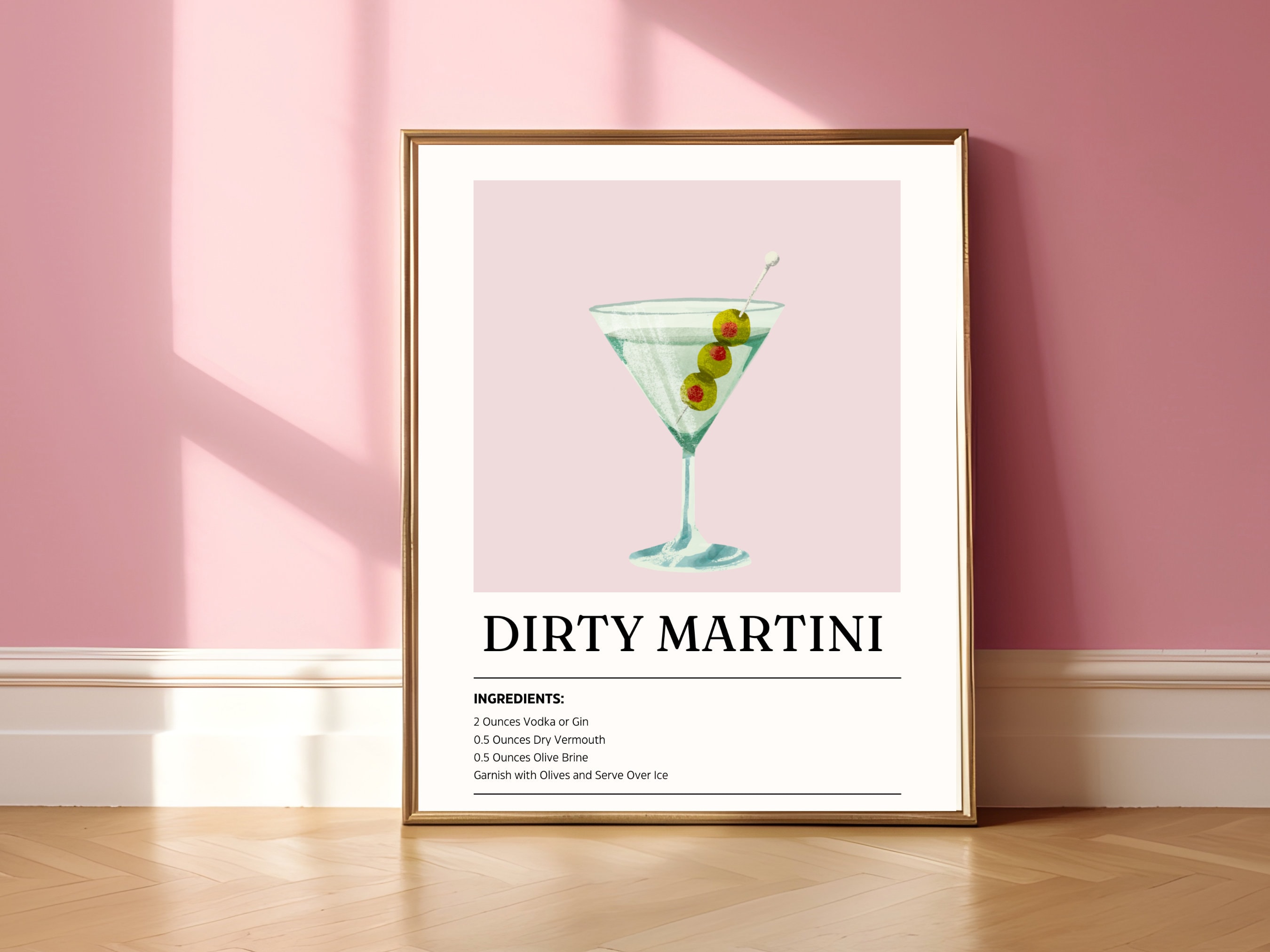 Instant Download Dirty Martini Cocktail Pink Art Print | Digital ...