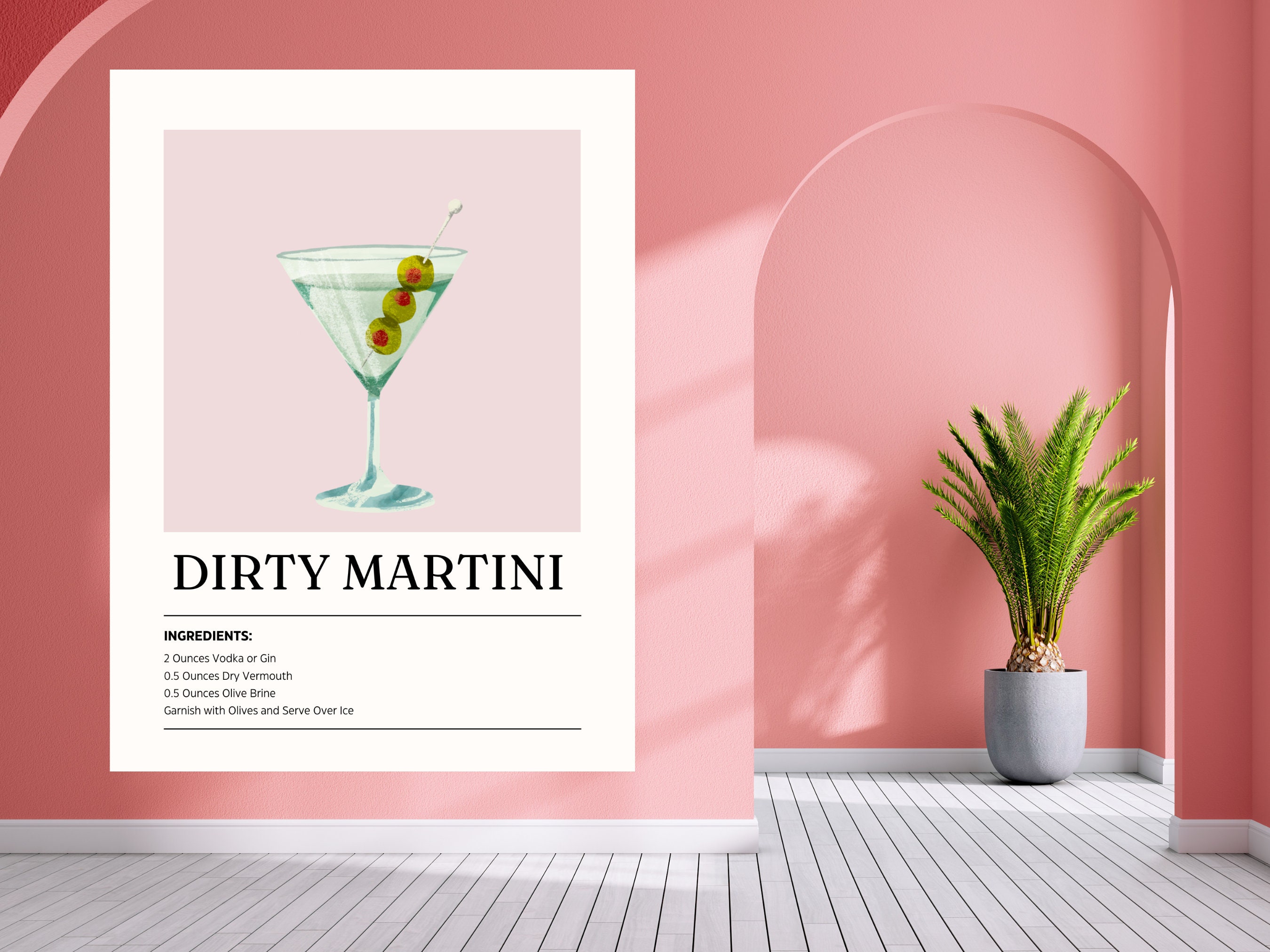 Instant Download Dirty Martini Cocktail Pink Art Print | Digital ...