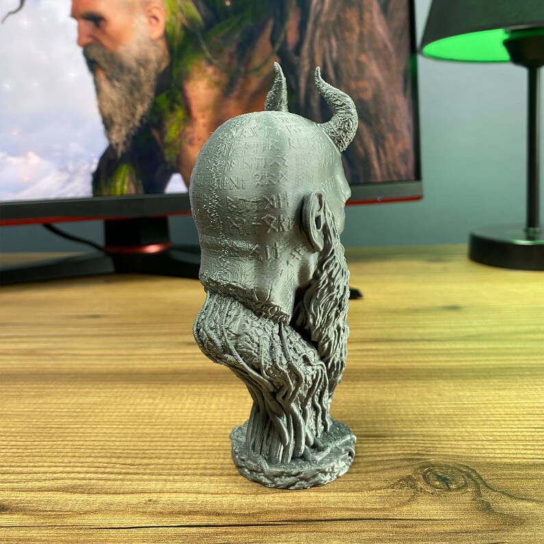 Exquisite 3D Printed God of War Mimir Bust Figure – Unique Gaming Decor ...