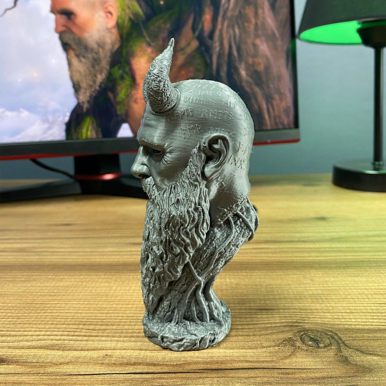 Exquisite 3D Printed God of War Mimir Bust Figure – Unique Gaming Decor ...