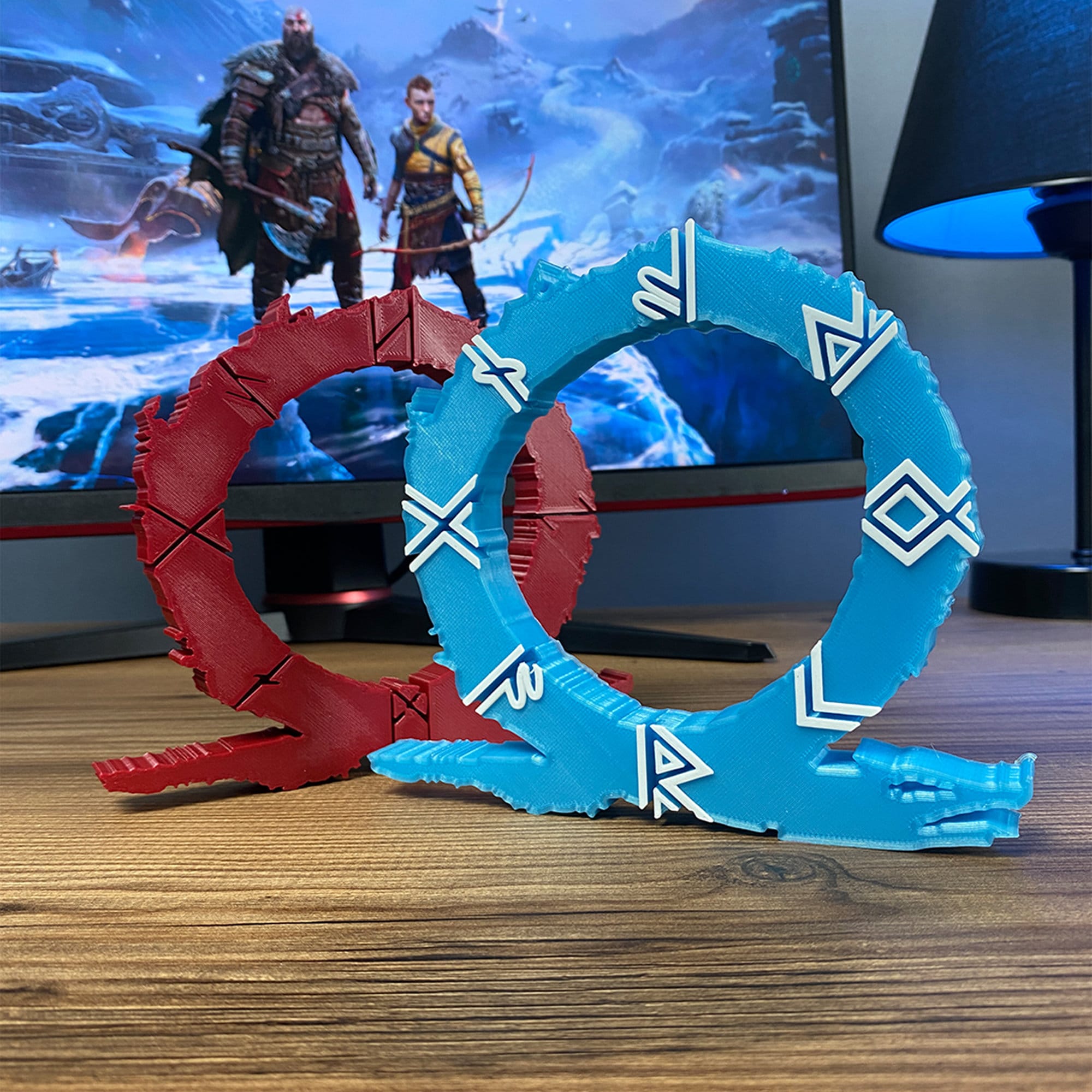God of War Omega Duo Logo Sign Figure – Stunning Red and Blue 3D ...