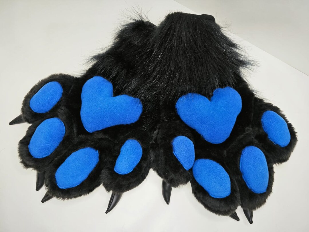 Black Blue Paws of a Fur Suit Costume Cosplay Faux Fur Fluffy Fox ...