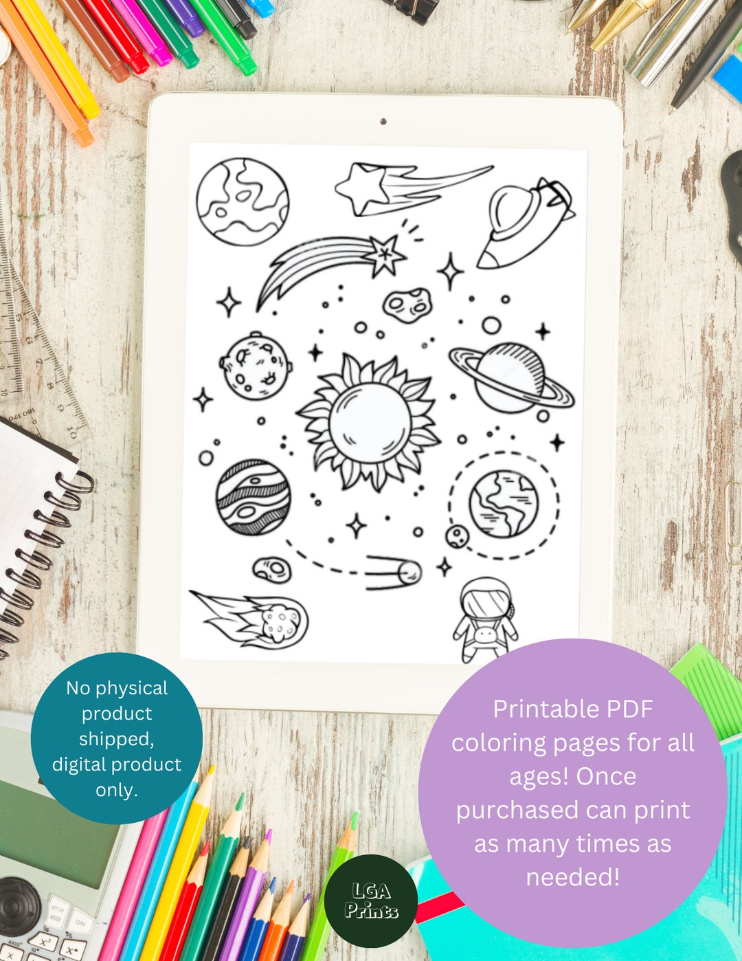 Space Planet Astro Coloring Pages for Children and Adults - Etsy