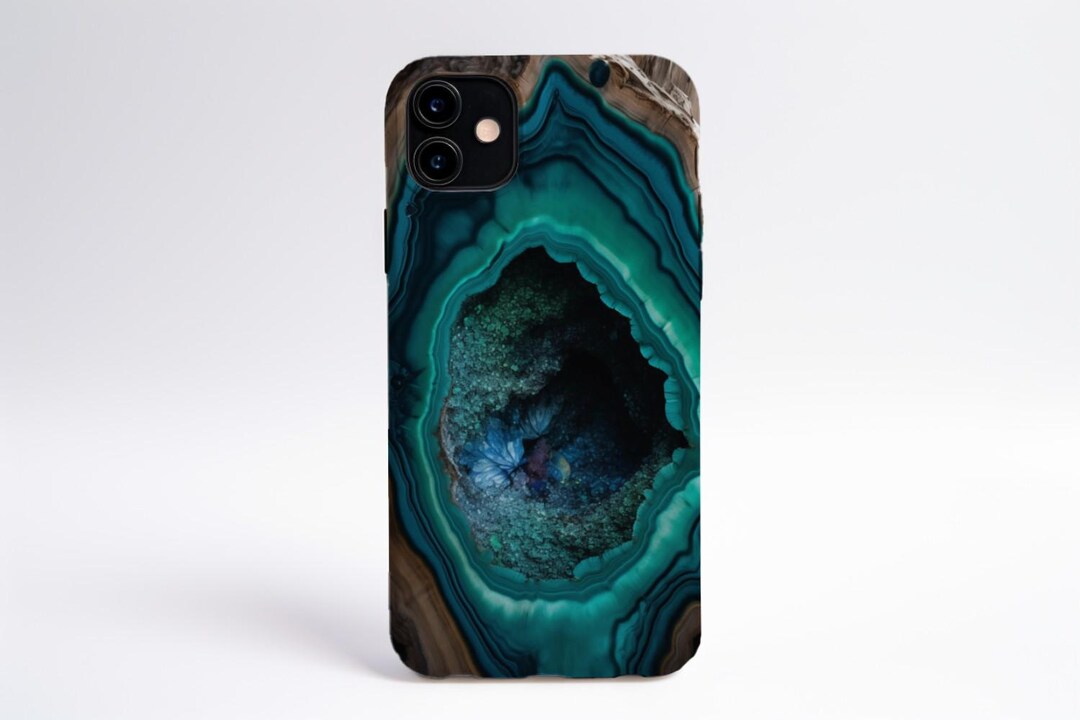 Stylish Blue and Green Geode and Wood Tough Phone Case - iPhone and ...