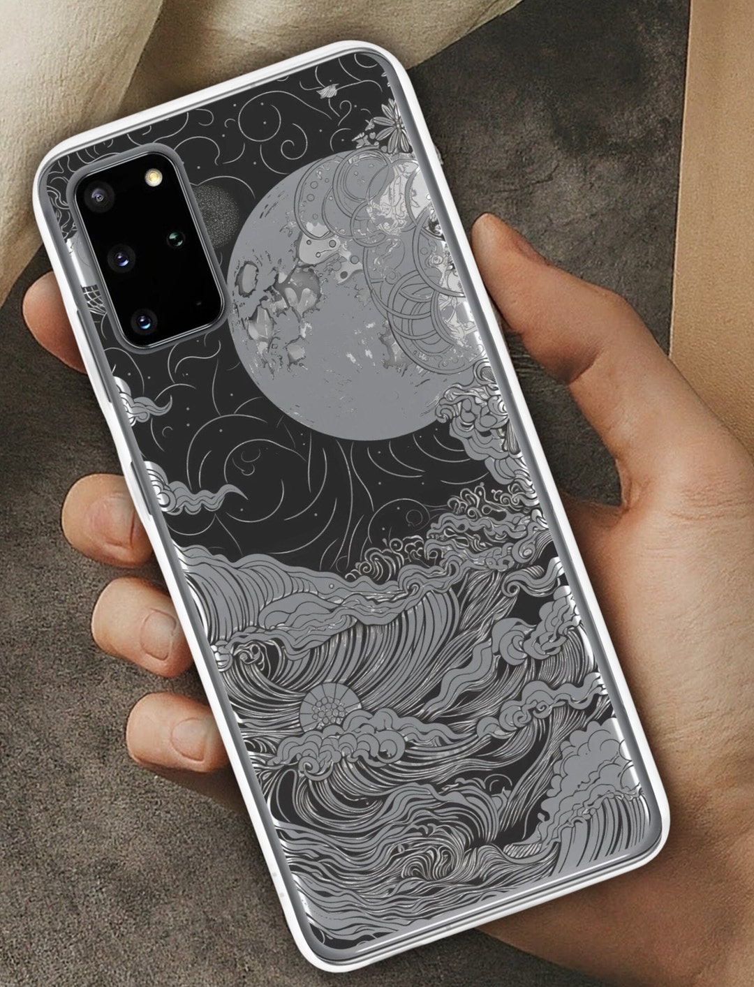 Line Art Ocean Nights Clear Case for Samsung®, Black Design Phone Case ...