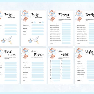 Baby Shower Games Printable Blue Baby Shower Games Bundle Gender ...