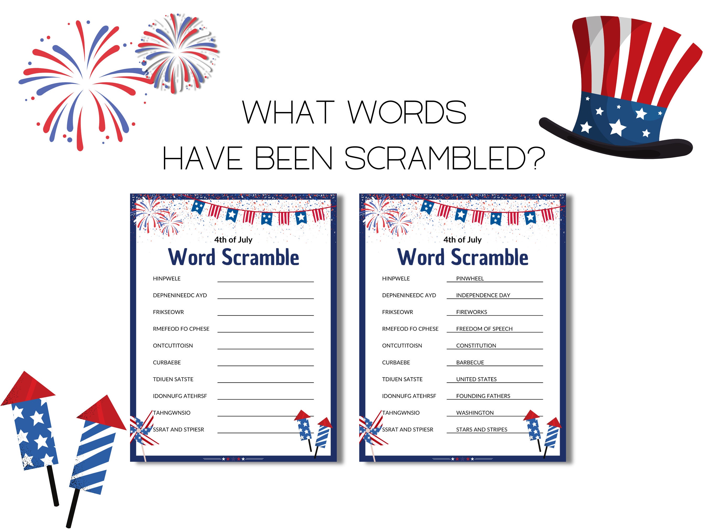 Fourth of July Word Scramble Printable Game, 4th of July Game ...