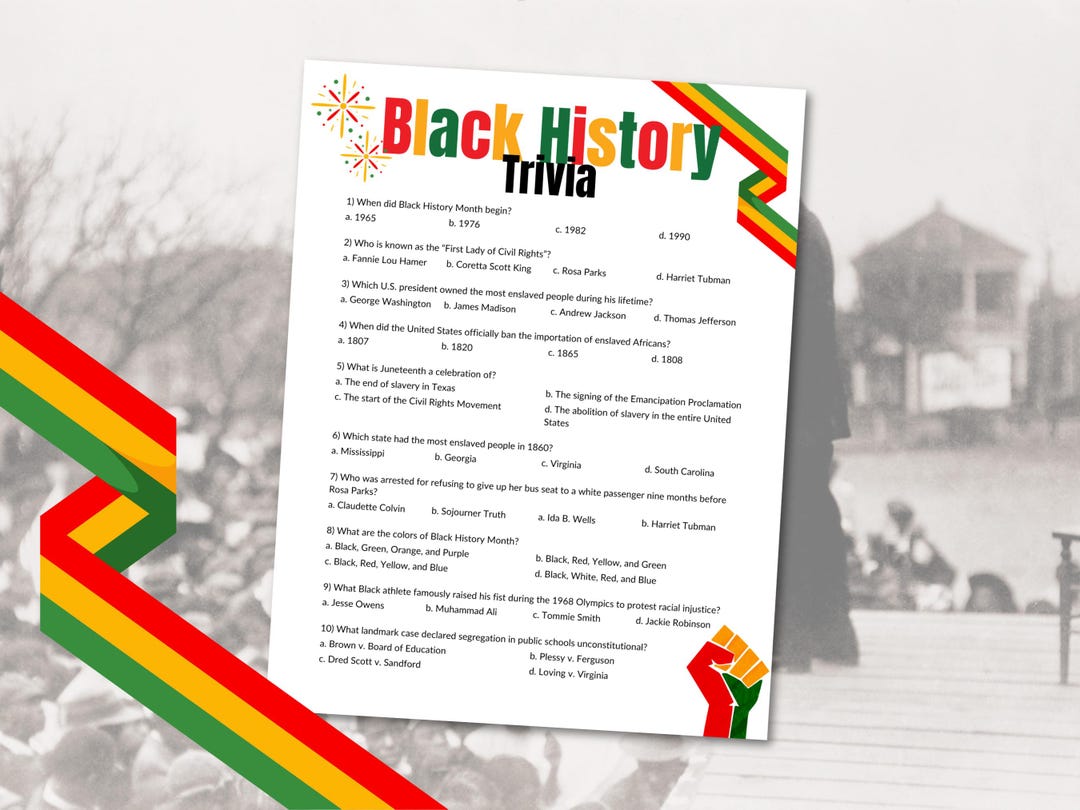 Black History Trivia Quiz Printable Game, Black History Month Game ...