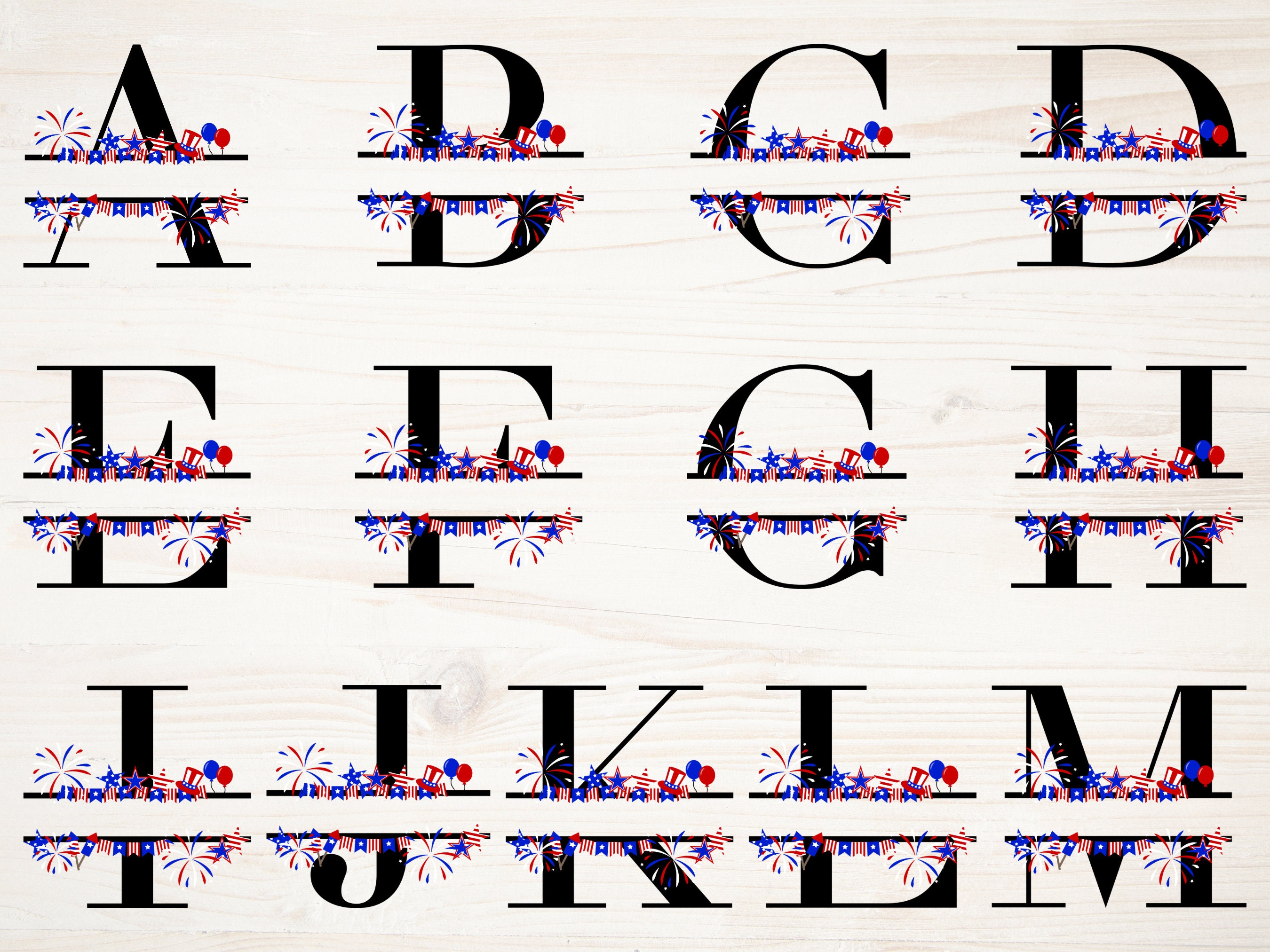 4th of July Letters Monogram SVG, American SVG Monogram, 26 Monogram ...