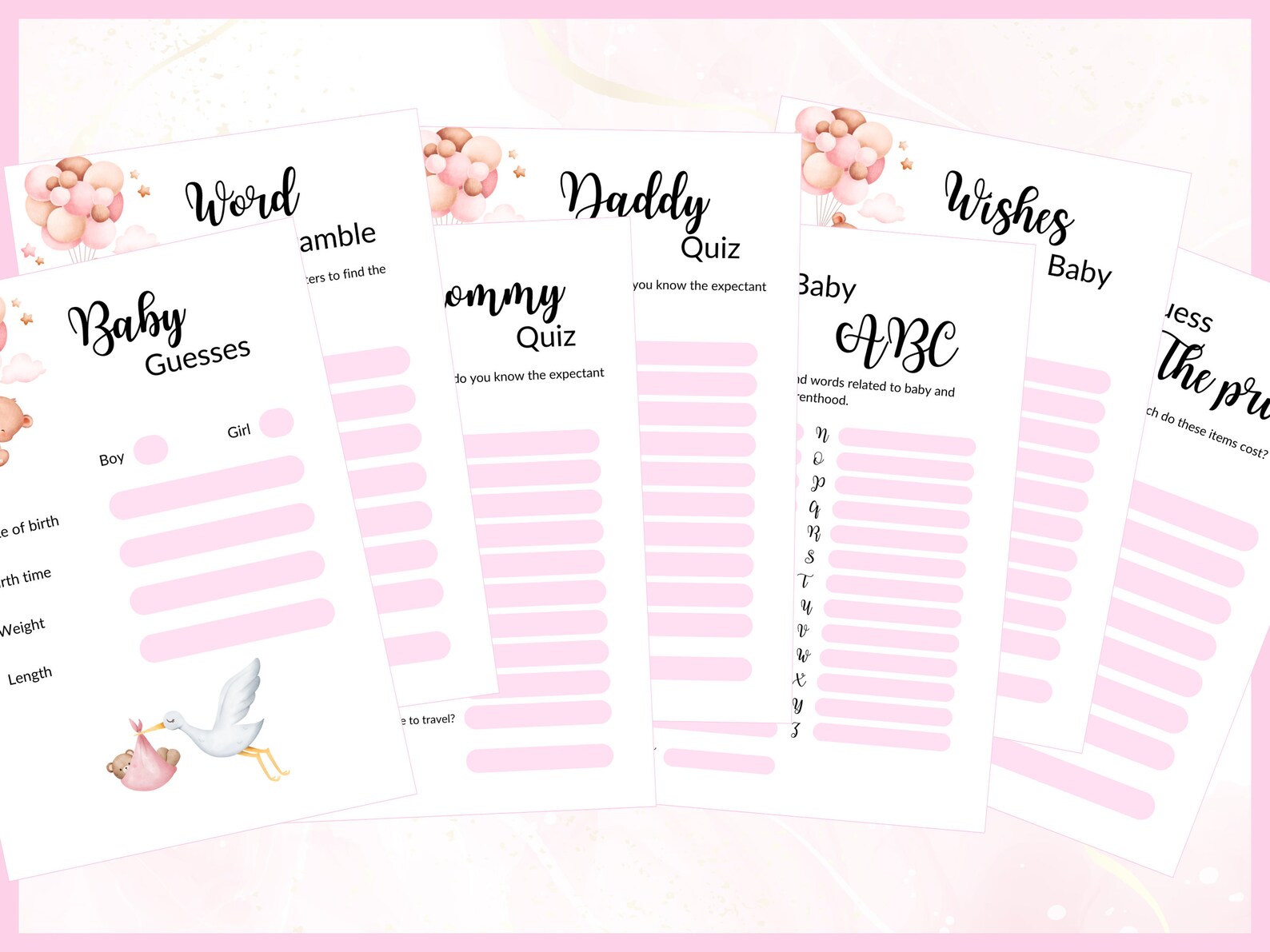 Baby Shower Games Printable Girl Pink | Instant Download | Baby Shower ...