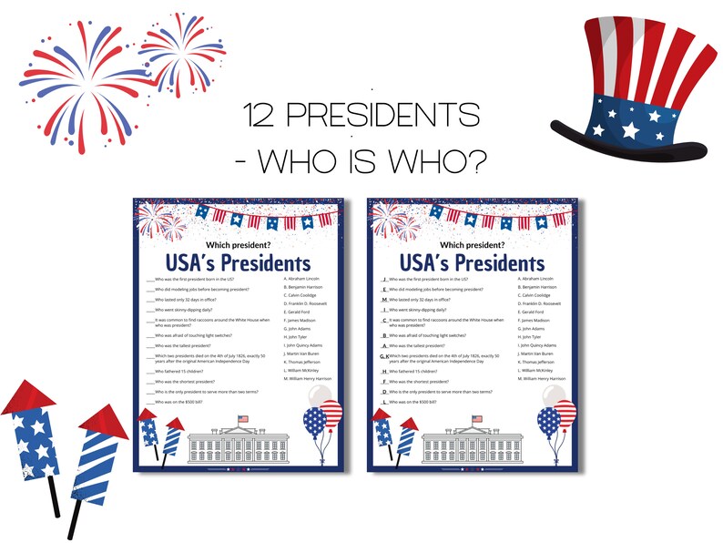 Usa's Presidents Printable Game, 4th of July Game, Independence Day ...