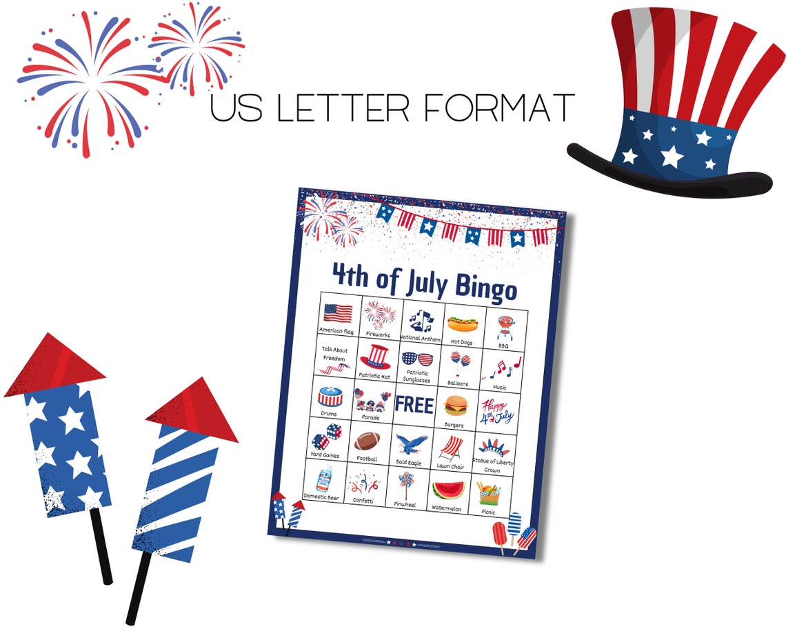 4th of July Bingo, 4th of July Game, Independence Day, Patriotic Game ...