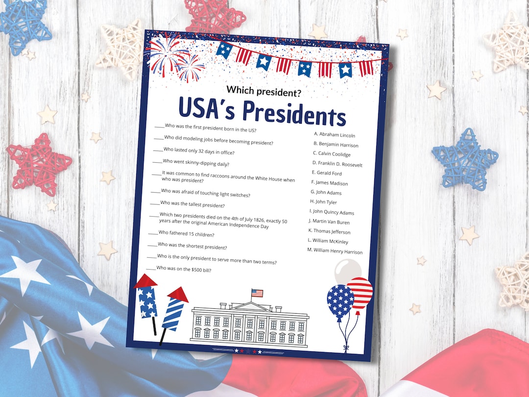Usa's Presidents Printable Game, 4th of July Game, Independence Day ...