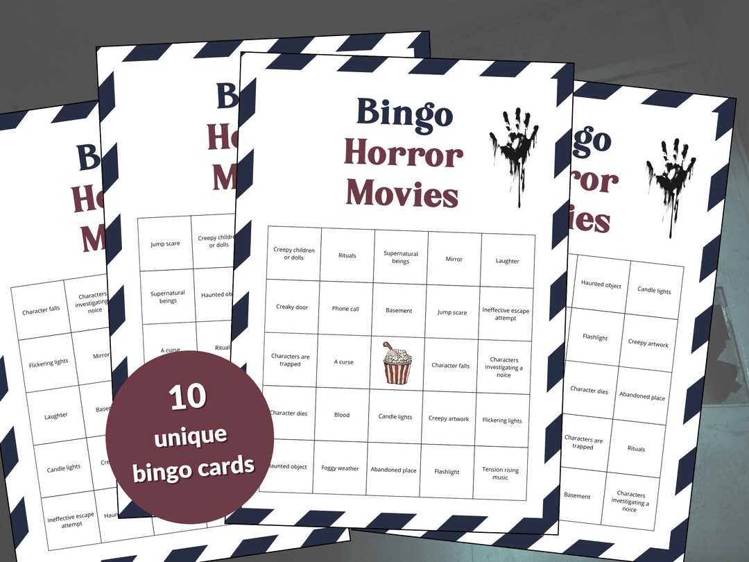 Movie Bingo Horror Movies, Scary Movies Bingo, Halloween Bingo - Etsy