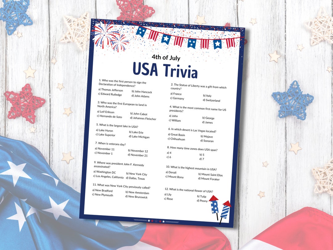 Fourth of July Trivia Quiz Printable Game, 4th of July Game ...