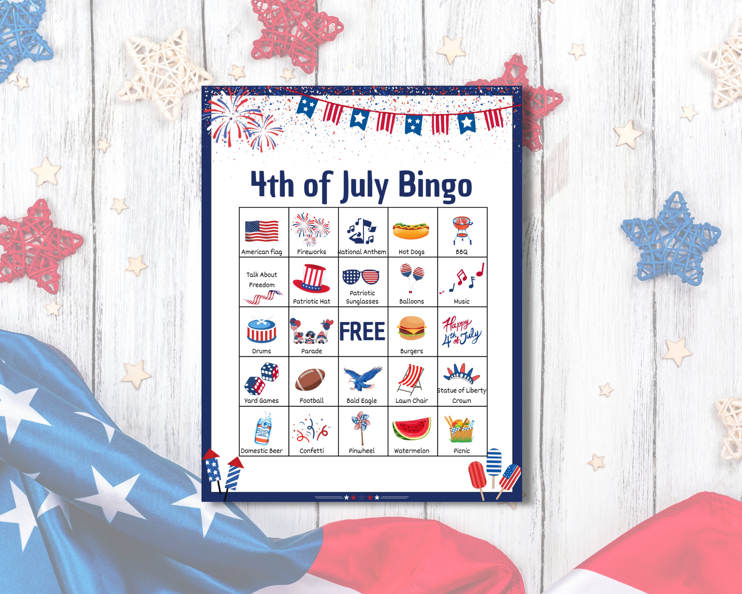 4th of July Bingo, 4th of July Game, Independence Day, Patriotic Game ...