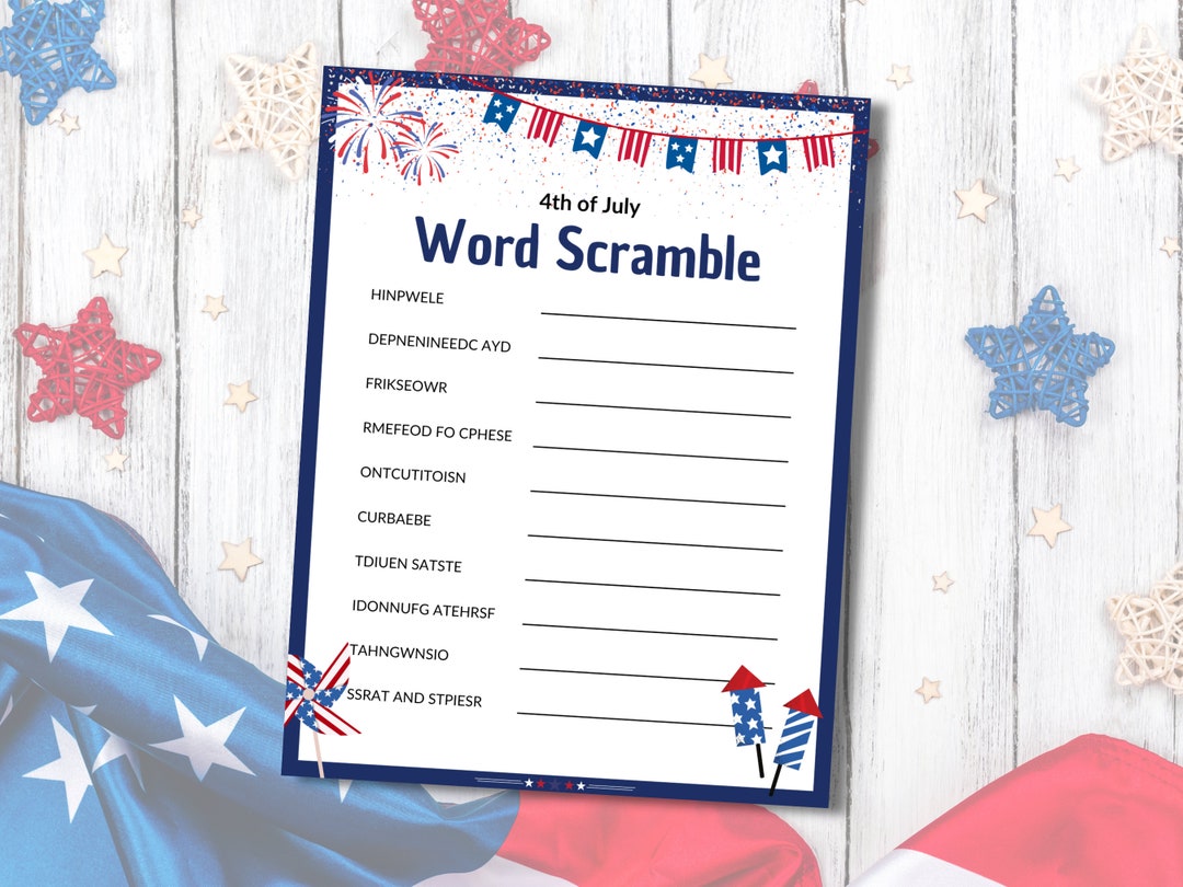 Fourth of July Word Scramble Printable Game, 4th of July Game ...