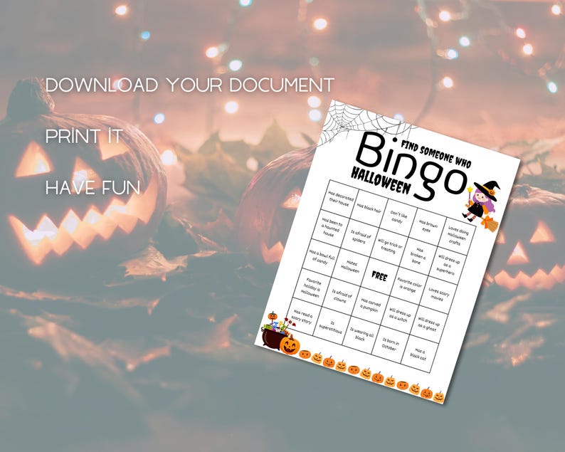 Find Someone Who Bingo, Halloween Bingo, Classmates Bingo, Childrens ...