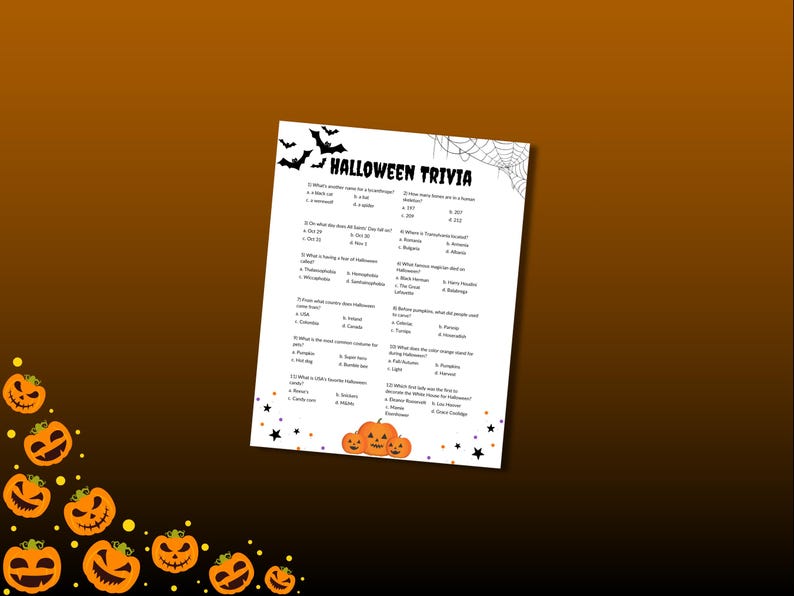 Halloween Trivia Quiz Printable Game, Halloween Game, Scary, Costume ...