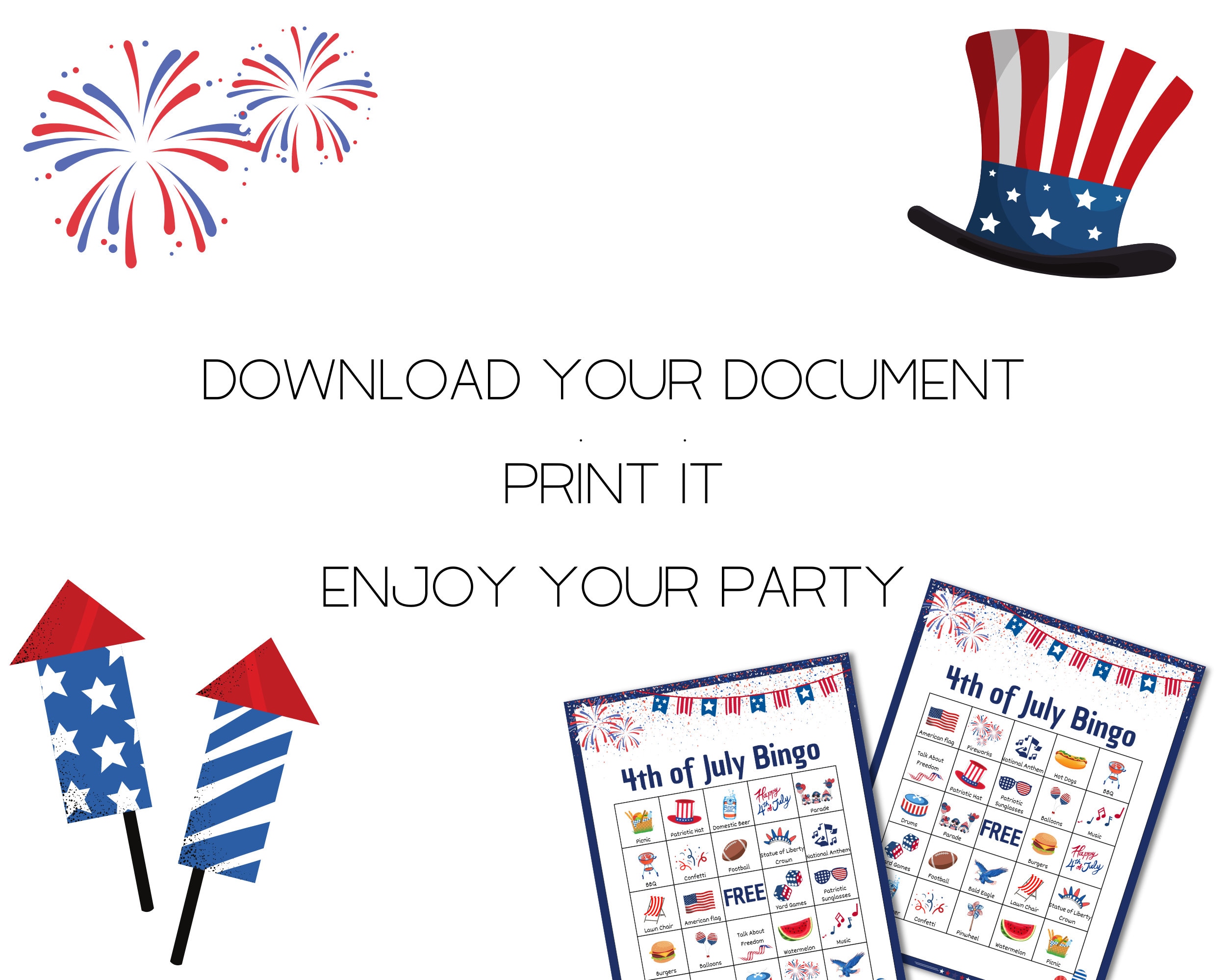 4th of July Bingo, 4th of July Game, Independence Day, Patriotic Game ...