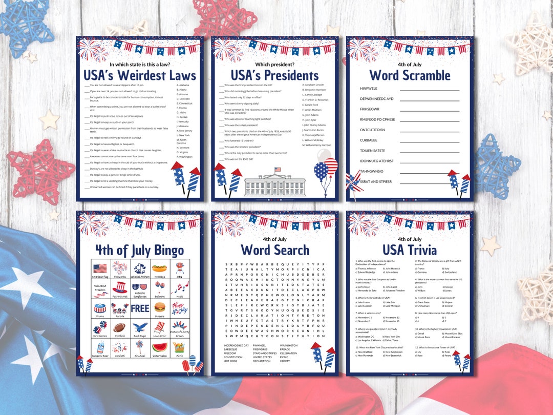 Bundle - Fourth of July Printable Game, 4th of July Game, Independence ...