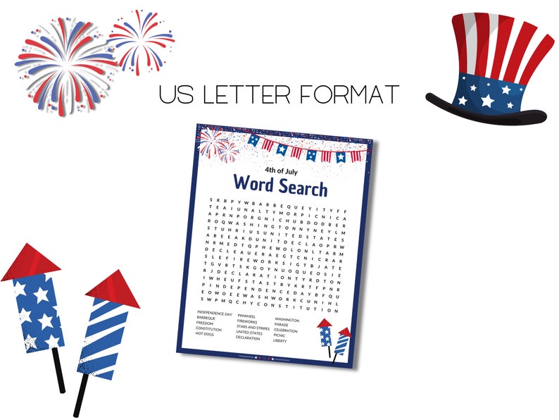 Fourth of July Word Search Printable Game, 4th of July Game ...