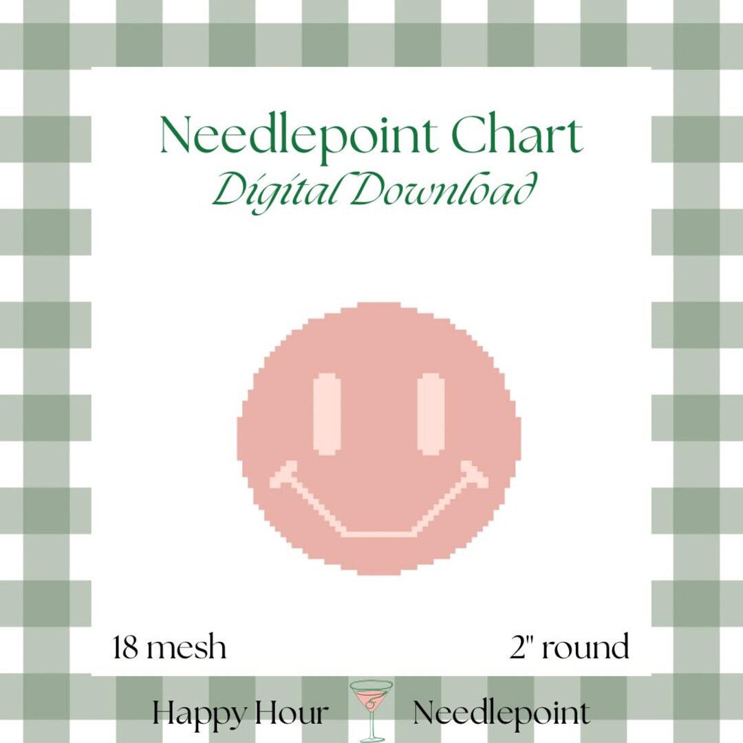 Peach Smiley Face Digital Needlepoint Chart - 2 Inch Round - 18 Mesh - Etsy