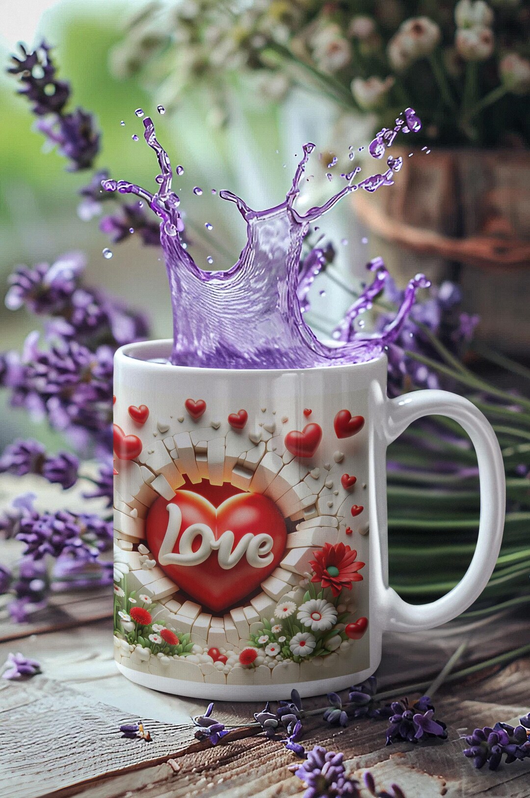 3D Love Heart Mug Romantic Valentine's Day Gift White Glossy Coffee Mug ...