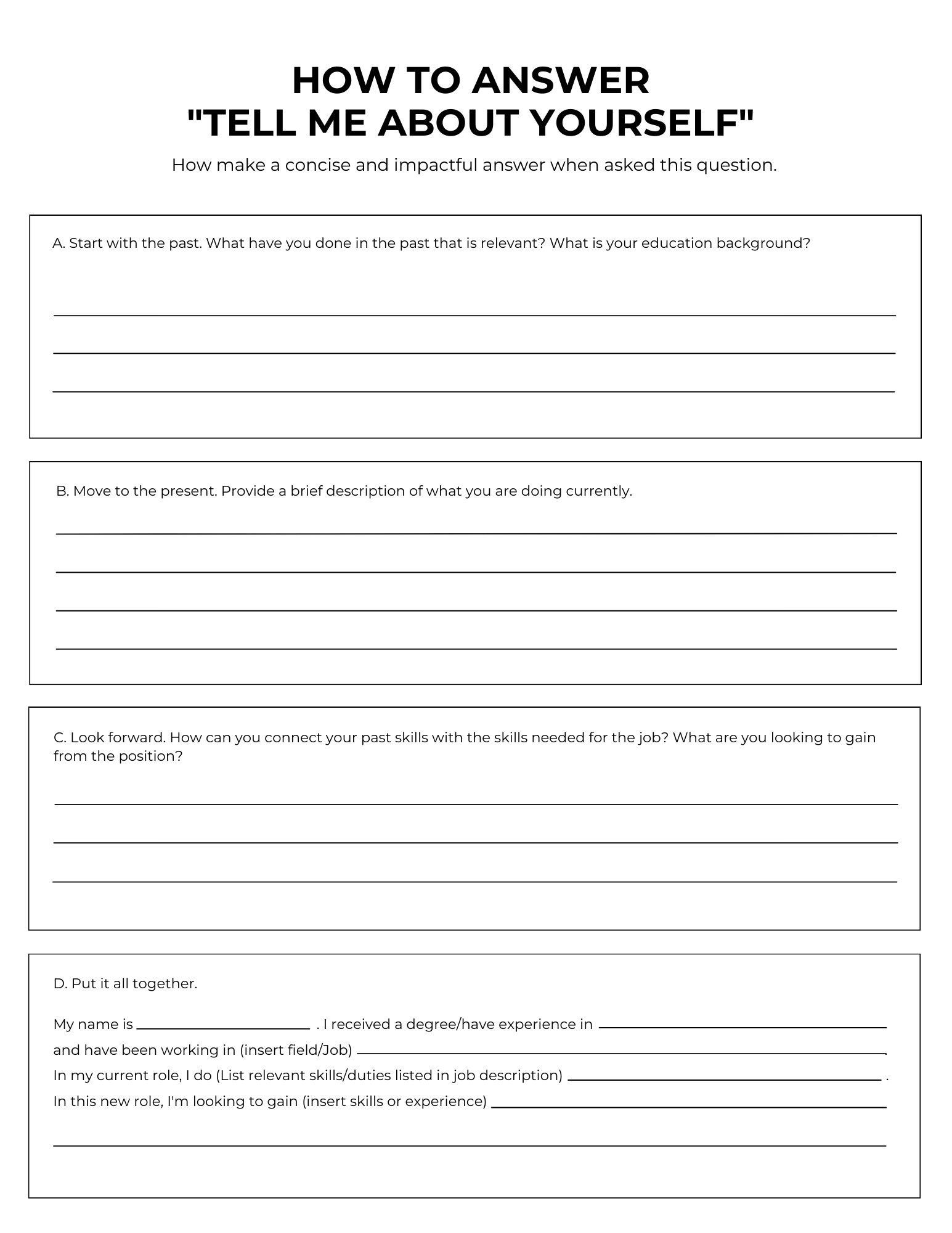 Tell Me About Yourself Worksheet - Etsy