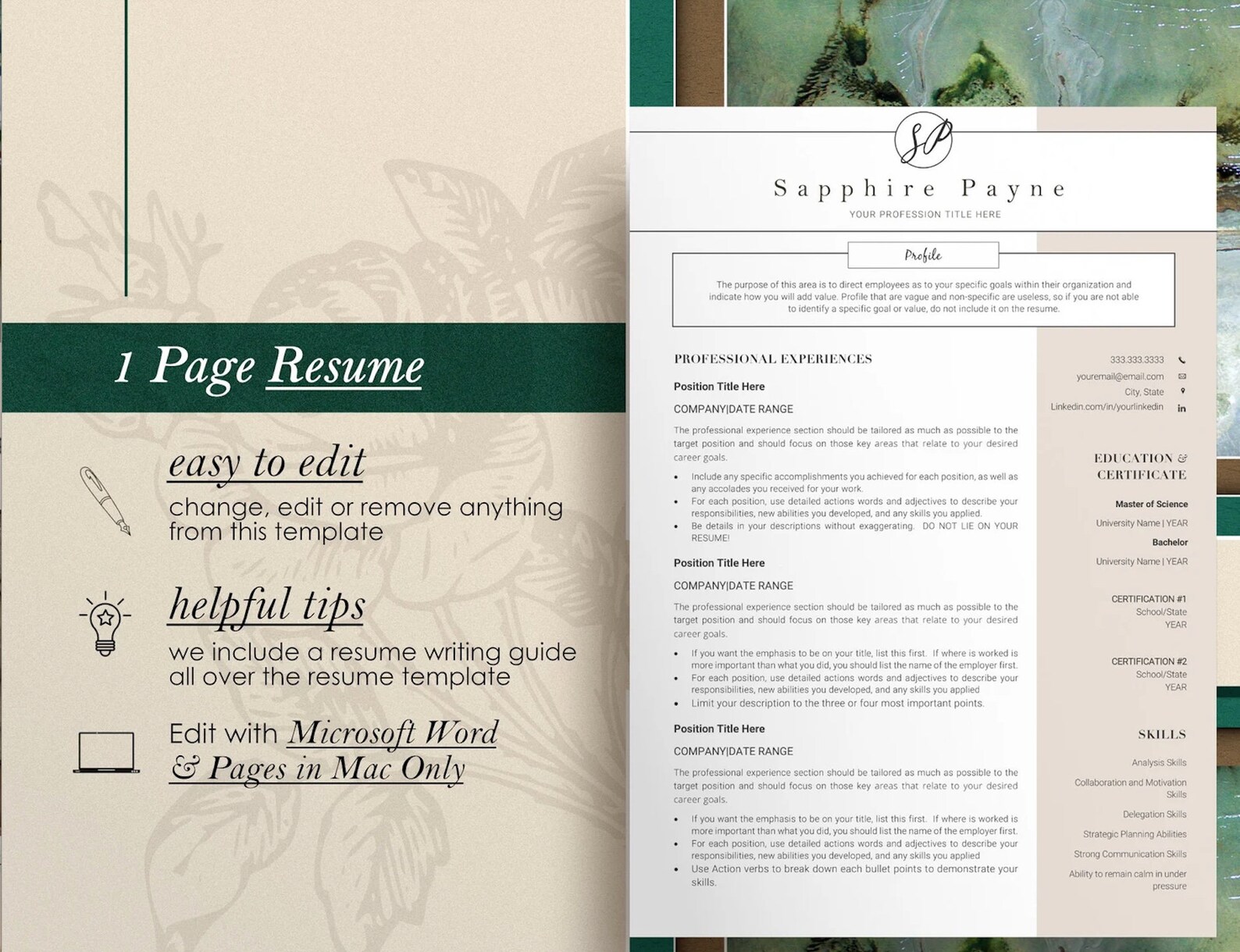 Professional Resume Template | Classy CV Template | CV Resume Template ...
