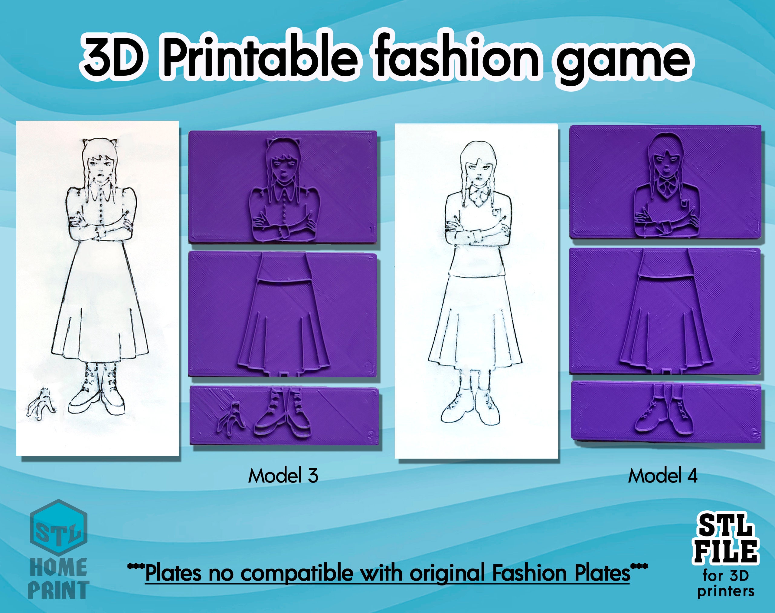 3D PRINT GAME - Fashion Plates Wednesday Addams - STL File - Print at ...